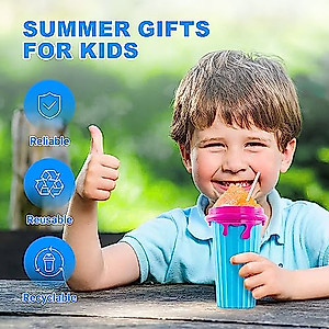 Double Layers Slushie Cup, DIY Homemade Squeeze Icy Cup, LEEVOT Frozen Magic Squeeze Slushy Maker Cup Turn Anything Into A Slushy