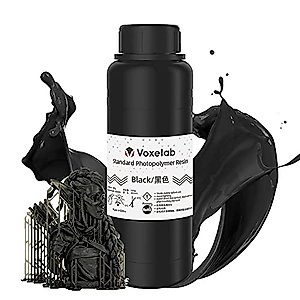 Voxelab 3D Printer Resin, 405nm Standard UV-Curing Resin, Rapid Photopolymer, High Precision, Low Odor and Excellent Fluidity for LCD/DLP/SLA 3D Printing（Black,500g）