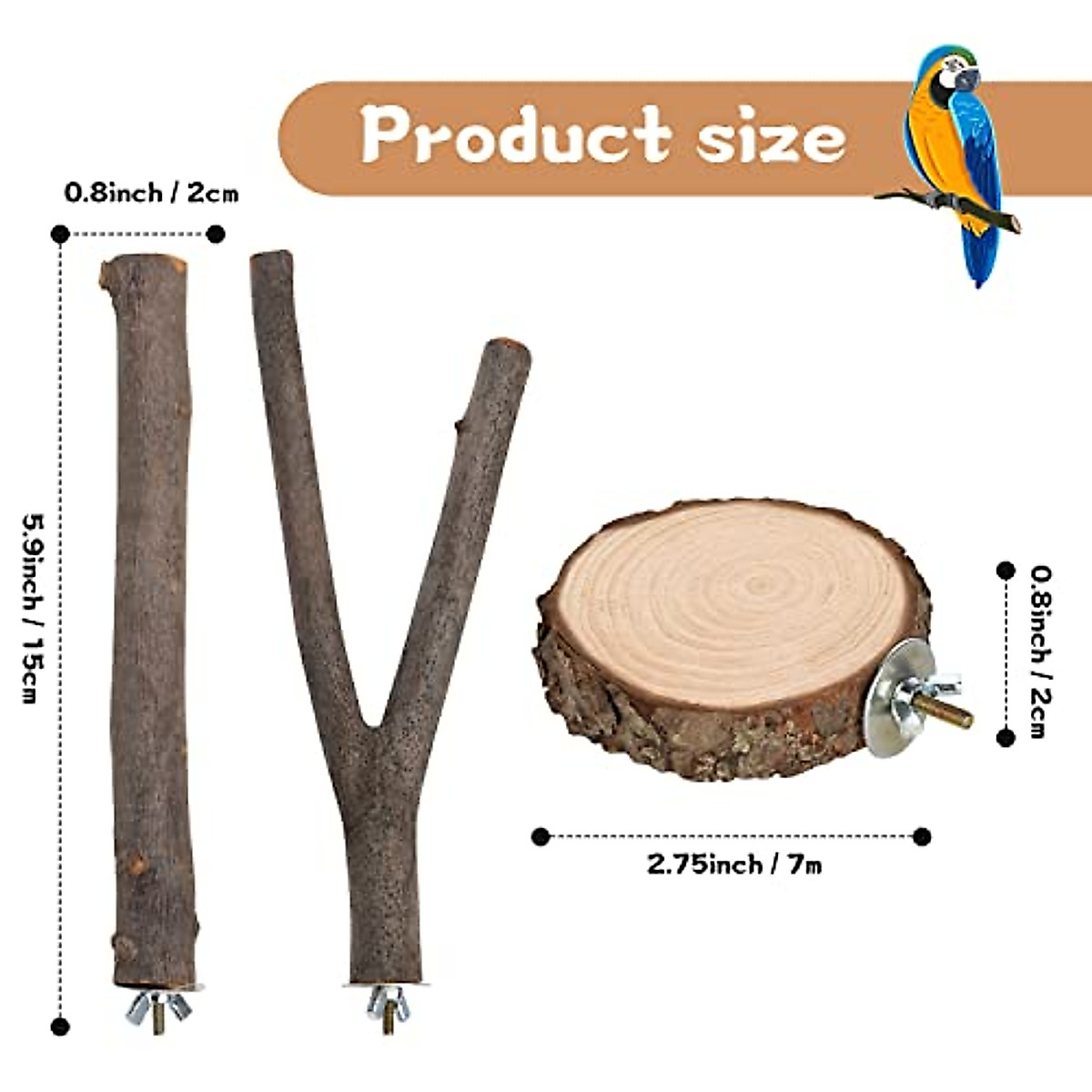 9 PCS Bird Perches Stand Toy, Natural Wood Parrot Perch Stand Bird Cage Branches Platform Accessories for Parakeets Cockatiels Conures Macaws Finches Love Birds