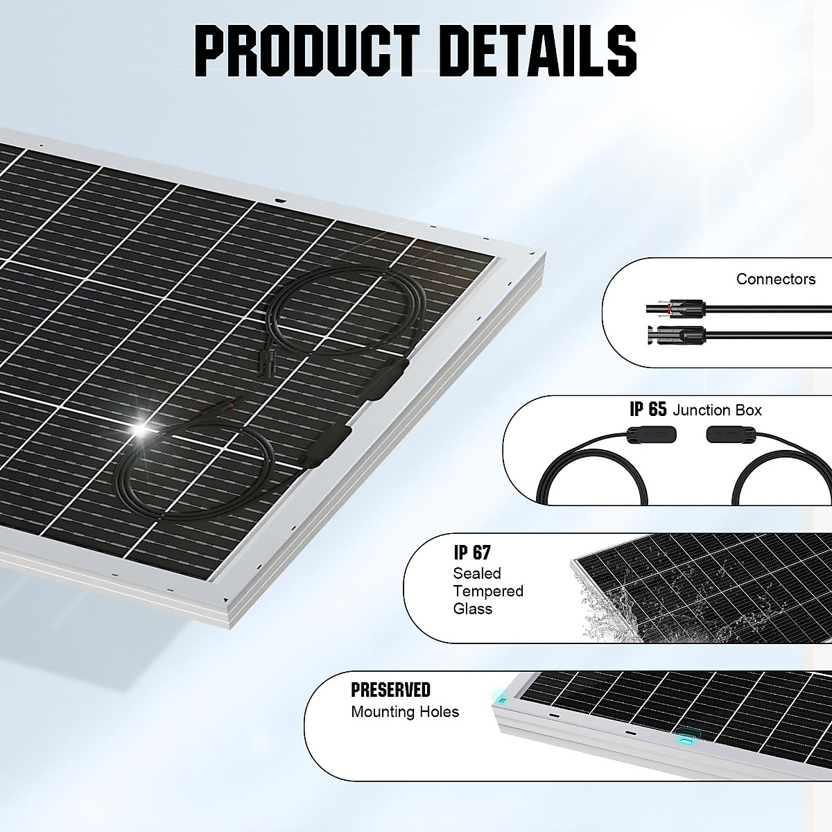 ECO-WORTHY Bifacial 195 Watt 12 Volt 12BB Solar Panel Monocrystalline Double-Sided Power Generation Rigid High-Efficiency PV Module Power Charger for RV,Sunsheds,Canopies,Farms,Home and Off-Grid