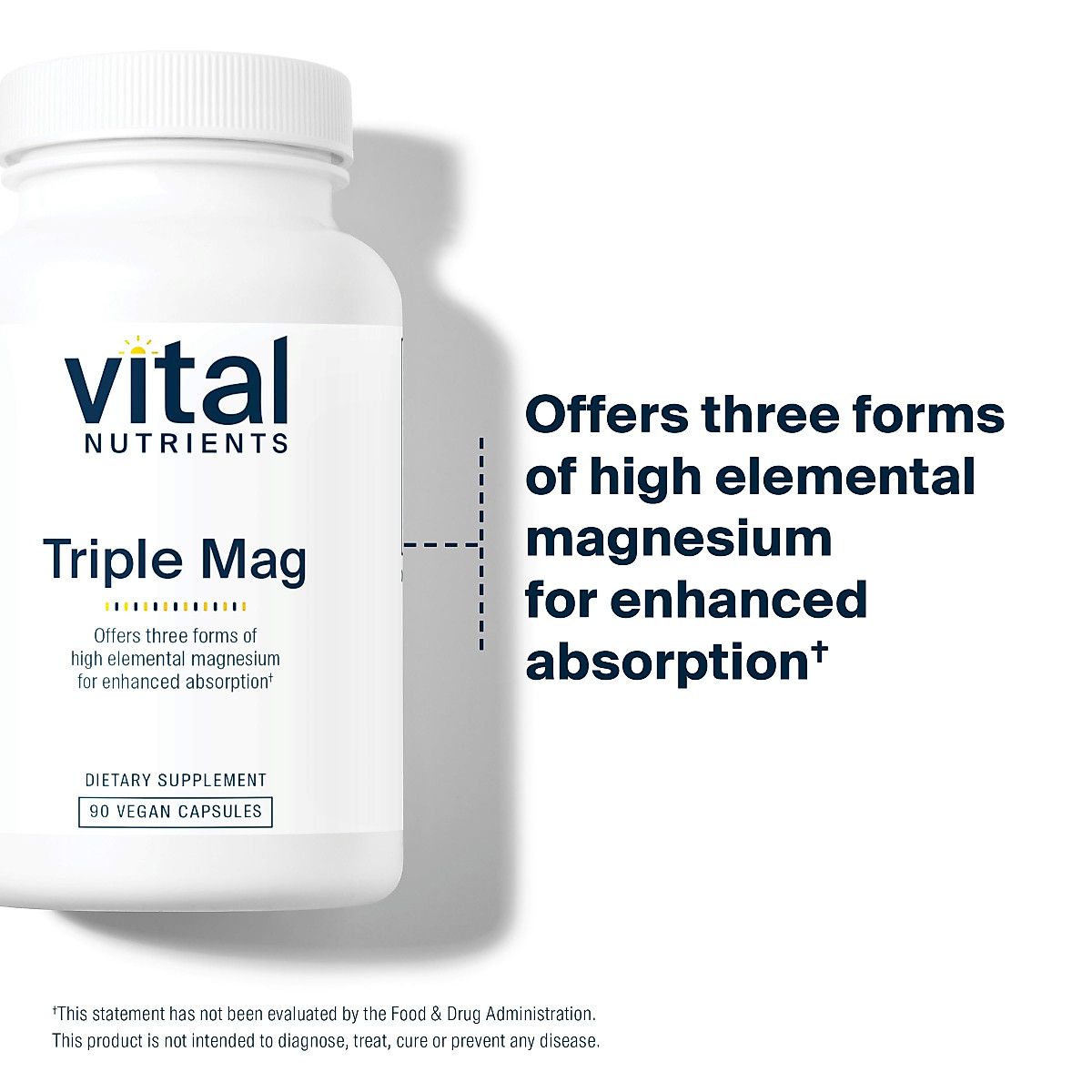 Vital Nutrients Triple Magnesium Complex Supplement | Vegan Magnesium Glycinate, Malate & Oxide 250mg | Easily Absorbed Magnesium Supplement for Stress, Muscle, Heart, Bone Support | 90 Capsules