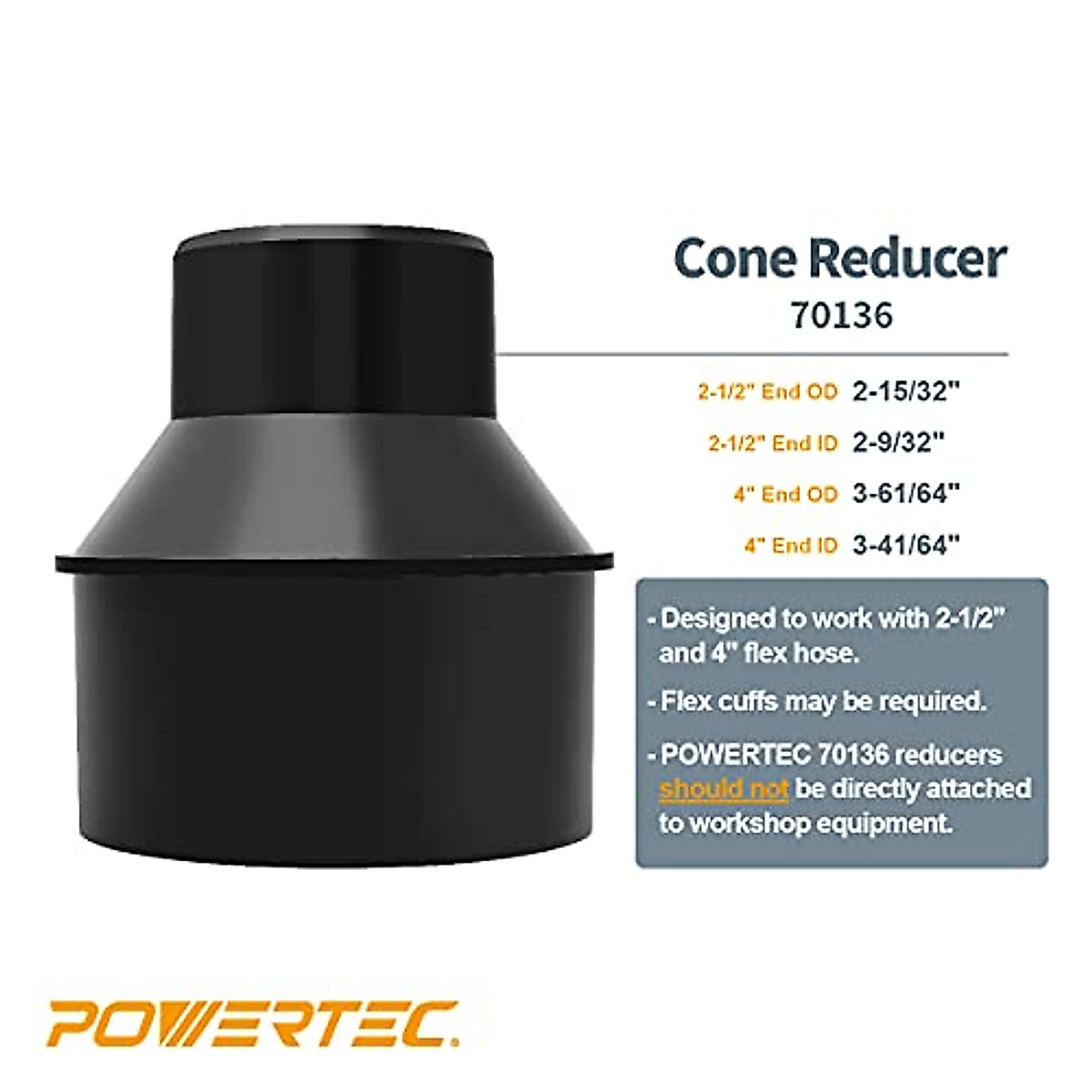 POWERTEC 70136 4-Inch Hose to 2-1/2 Inch Hose Cone Reducer