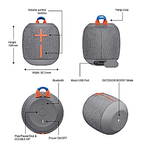 Ultimate Ears Wonderbooms 2 Wireless Speaker, Deep Bass, 360 ° Surround Sound, Waterproof, 2 Speaker Connection for Powerful Sound, 13h Battery, Crushed ice (Renewed)