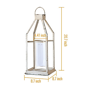 Farmhouse White Metal Lanterns 21" Decorative Hanging Candle Lantern, Rustic Distressed Candle Holder Outdoor Lanterns for Front Porch Floor, Patio or Wedding