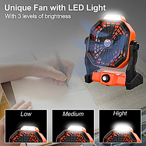 ivSunTEK Portable Camping Fan with LED Light and 270° Adjustment, Powerful, Quiet, and USB Rechargeable for Indoor and Outdoor Use