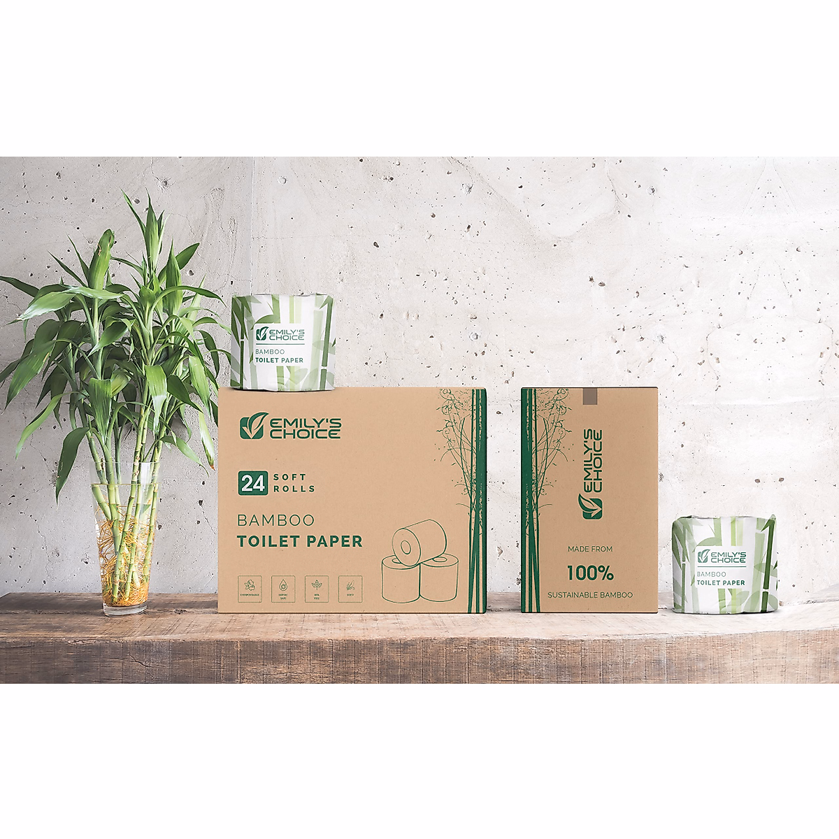 Emily's Choice Bamboo Toilet Paper, 24 Soft Rolls, 3-Ply, 200 Sheet per Roll, Tree Free Product, 100% Bamboo Pulp, Soft, TCF