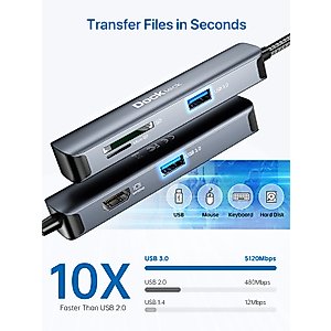 USB C Hub 4K 60Hz, USB C Adapter, Dockteck 5-in-1 USB-C Hub Multiport Adapter, SD/Micro SD Card Reader, 2 USB 3.0, for MacBook Air/Pro, iPad Air/Pro, XPS