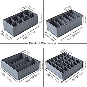 Qozary 4 Pack Foldable Drawer Organizers, Sock and Underwear Drawer Organizer Clothes, Desk Closet Fabric Organizer and Storage Drawer Dividers for Dresser Panties Underwear Bra Socks (Gray)