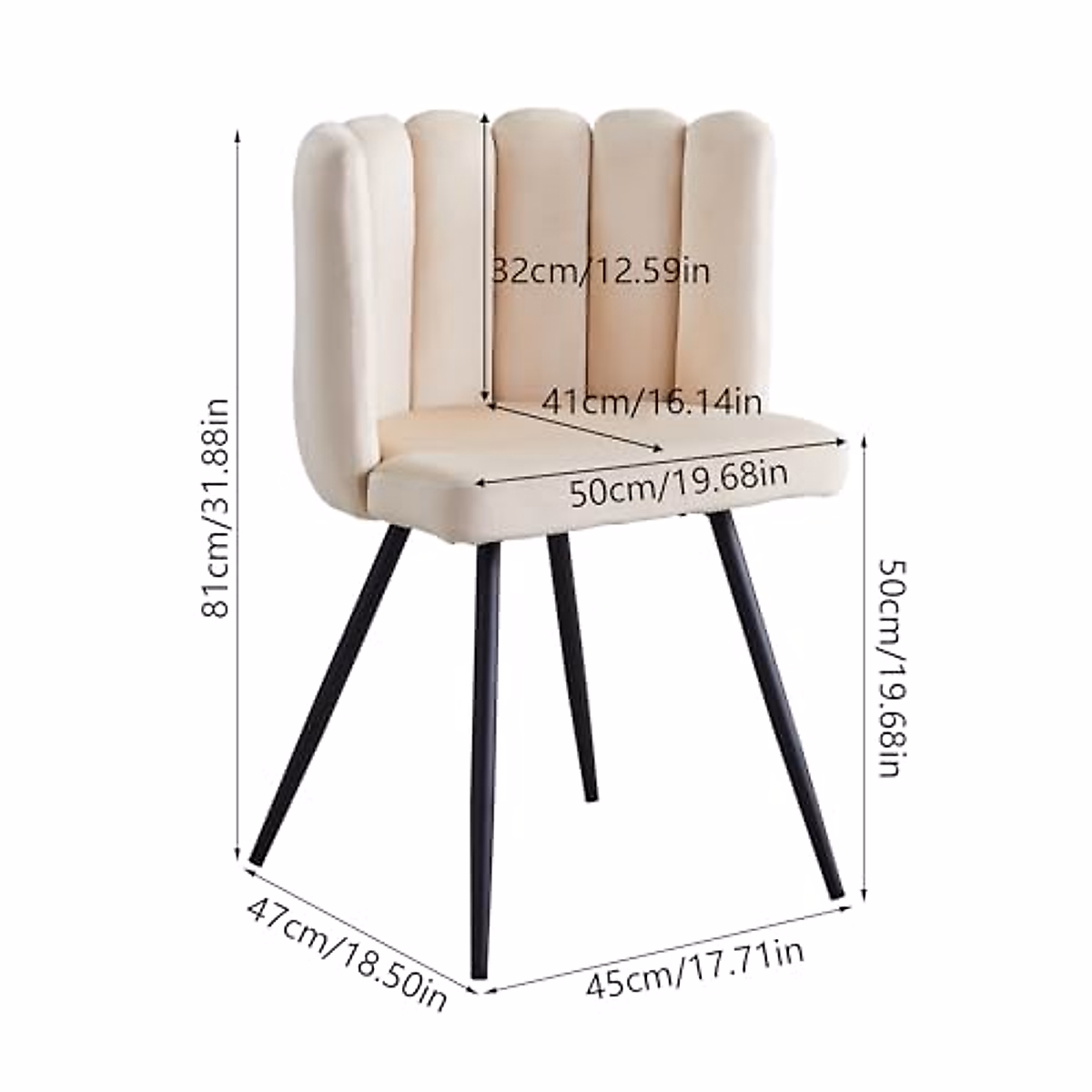 CLIPOP Living Room Barrel Accent Chair, Modern Velvet Kitchen Dining Chair, Vanity Chair with Metal Leg, Scalloped Silhouette, Cozy and Soft Padded, Armless Leisure Makeup Chair for Bedroom, Cream