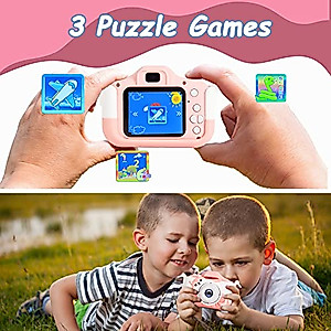 OMOTIYA Kids Camera, 1080P HD Digital Video Camcorder Camera/Upgrade Selfie Camera with Dog Soft Silicone Cover, for Boys/Girls Age 3-12, Birthday Gifts with 32GB TF Card Pink