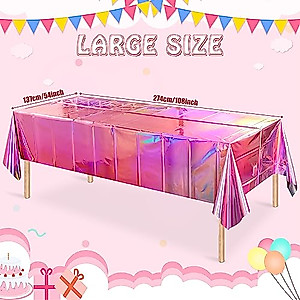 4 Pack Iridescent Pink Plastic Tablecloths, Shiny Disposable Laser Rectangle Table Covers, Holographic Foil Tablecloth Iridescent Party Decorations for Birthday Bridal Wedding Christmas, 54 x 108 Inch