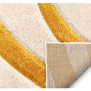 Well Woven Olly Yellow Geometric Stripes Thick Soft Plush 3D Textured Shag Area Rug 8x10 (7'10" x 9'10")