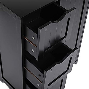 Iwell Bathroom Cabinet, Floor Storage Cabinet with 1 Door & 3 Drawers, Freestanding Entryway Bathroom Storage Cabinet for Bathroom, Living Room, Black