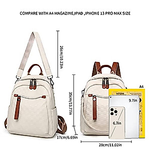 Wesccimo Genuine Leather Backpack Purse For Women Beige Real Soft Leather Large Rucksack Convertible Shoulder Bag Beige