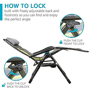 EVER ADVANCED Oversize XL Zero Gravity Outdoor Recliner with Cup Holder Padded Patio Lounger Chair with Adjustable Headrest Support 350lbs (Olive Green)