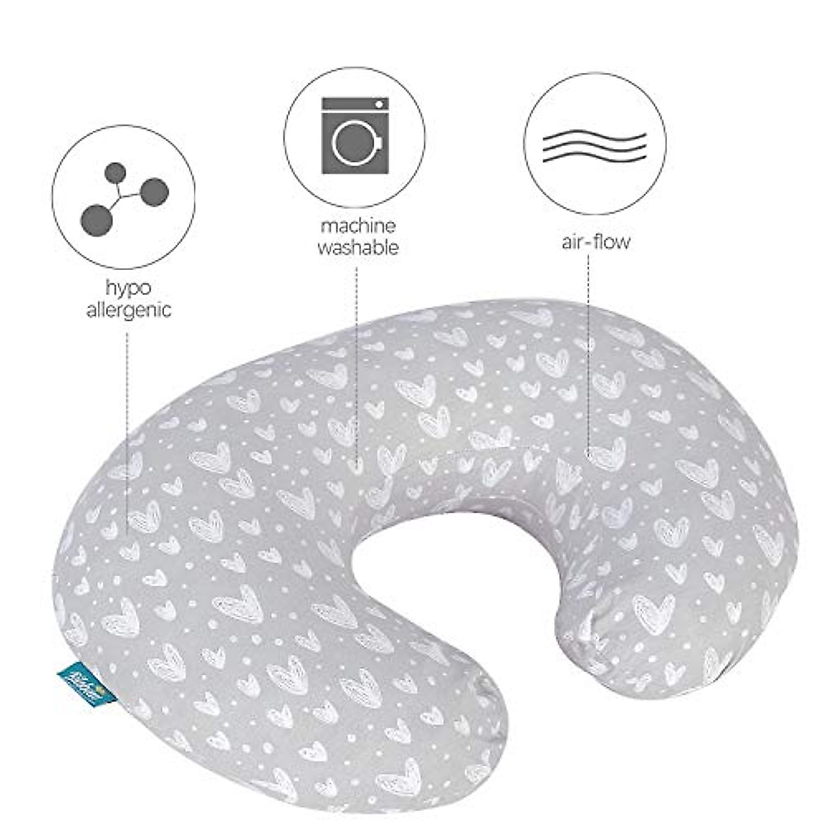 Nursing Pillow Cover 2 Pack Compatible with Boppy Pillow, 100% Jersey Cotton with Large Zipper Super Soft & Breathable & Skin Friendly for Moms/Baby, Grey & White