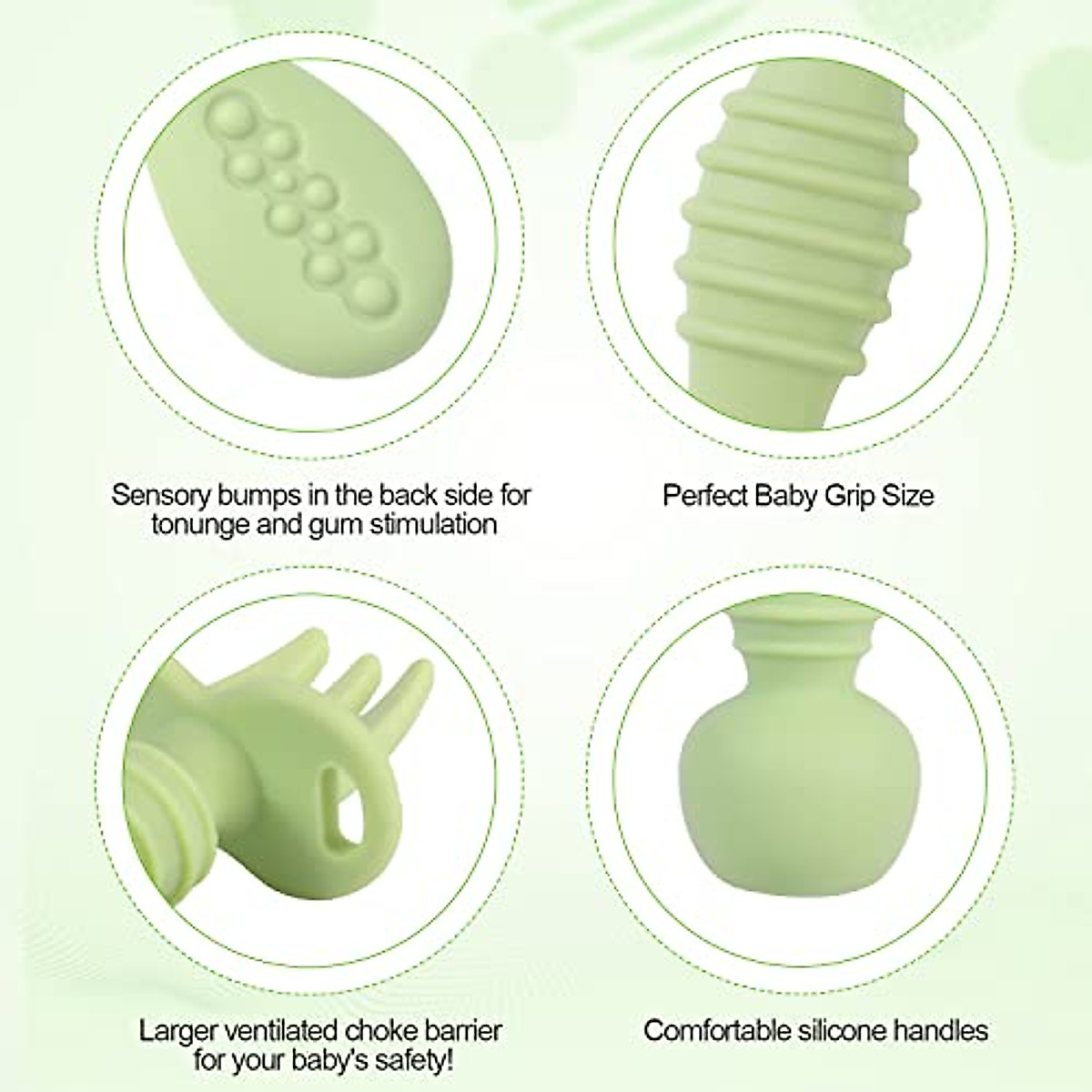4pcs Silicone Baby Spoons Self Feeding 6+ Months, BPA Free Baby Led Weaning Spoons Training Spoon Toddler Self Feeding Utensils for 6-12 Months Babies (Matcha Green)