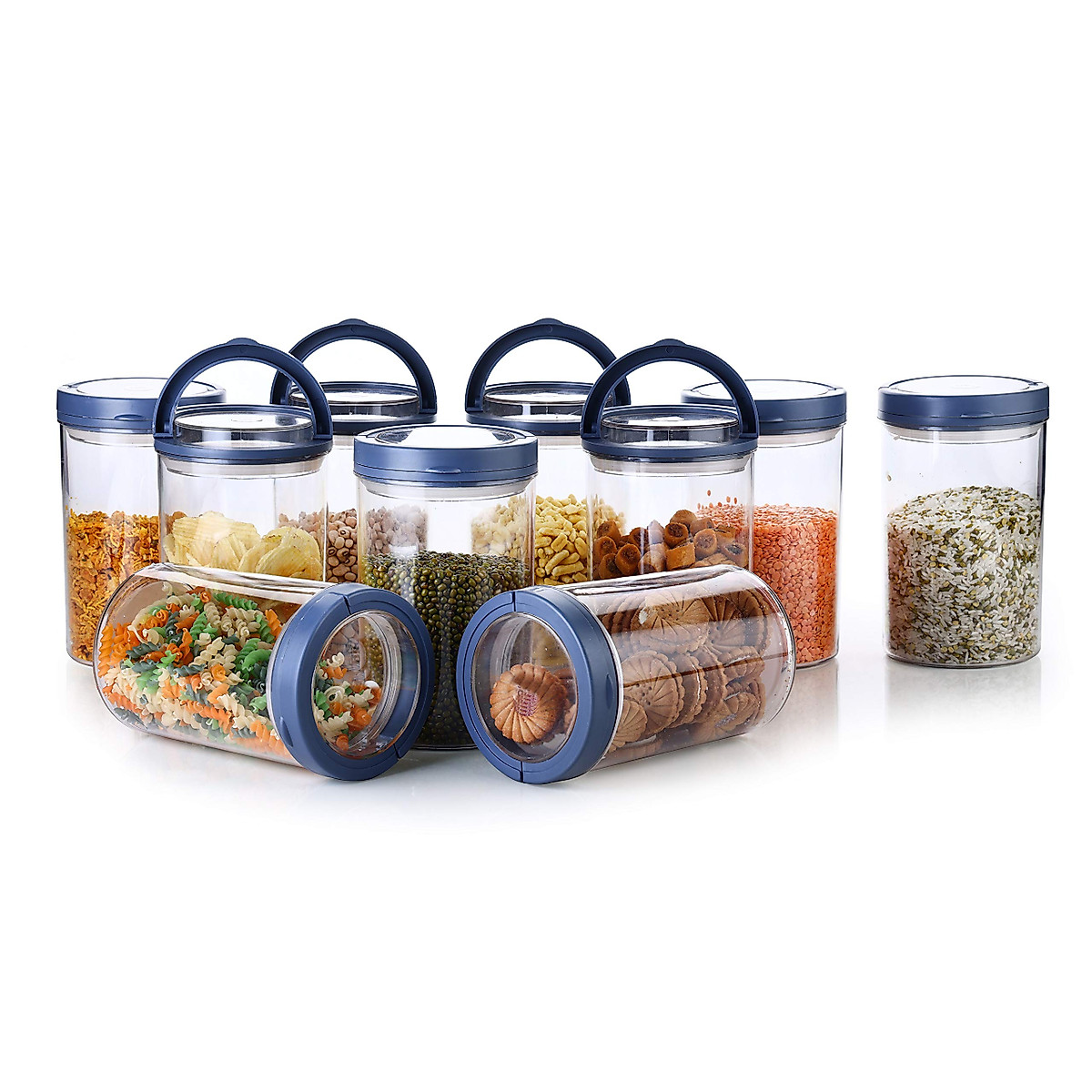 MACHAK Plastic Vaccume Smart Airtight Kitchen Storage Container Set, 900ml (Grey, Set of 10)