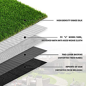 AYOHA 3 FT x 8 FT Artificial Grass, Realistic Fake Grass Deluxe Synthetic Turf Thick Lawn Pet Turf, Indoor/Outdoor Landscape, Easy to Clean with Drain Holes, Non-Toxic, High Density, 35mm