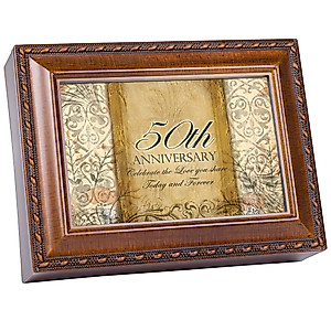 Cottage Garden 50th Anniversary Woodgrain Rope Trim Jewelry Music Box Plays Unchained Melody