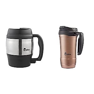 Bubba Classic Insulated Desk Mug, 52 oz, Black & bubba Hero Dual-Wall Vacuum-Insulated Stainless Steel Travel Mug, 18 oz, Rose Gold