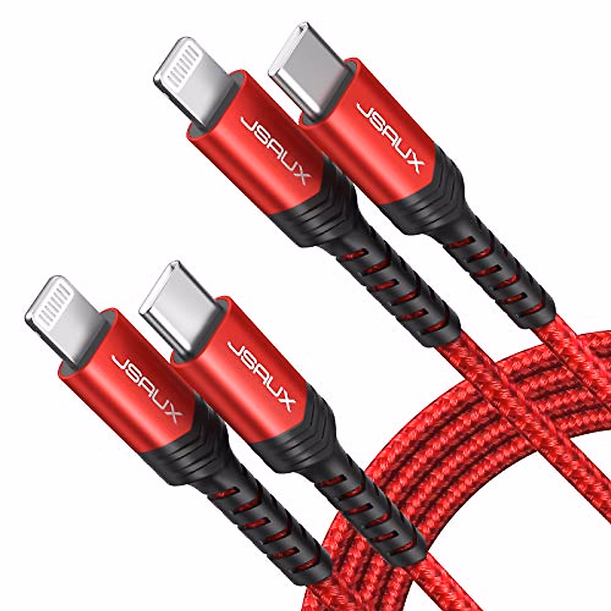 JSAUX USB C to Lightning Cable [2 Pack 6FT], [Apple MFi Certified] iPhone 13 Charger Cable Compatible with iPhone 14/13 Pro/13 Pro Max/12 Pro/11 Pro Max/X/XS/XR/8, iPad 9th 2021, AirPods Pro-Red