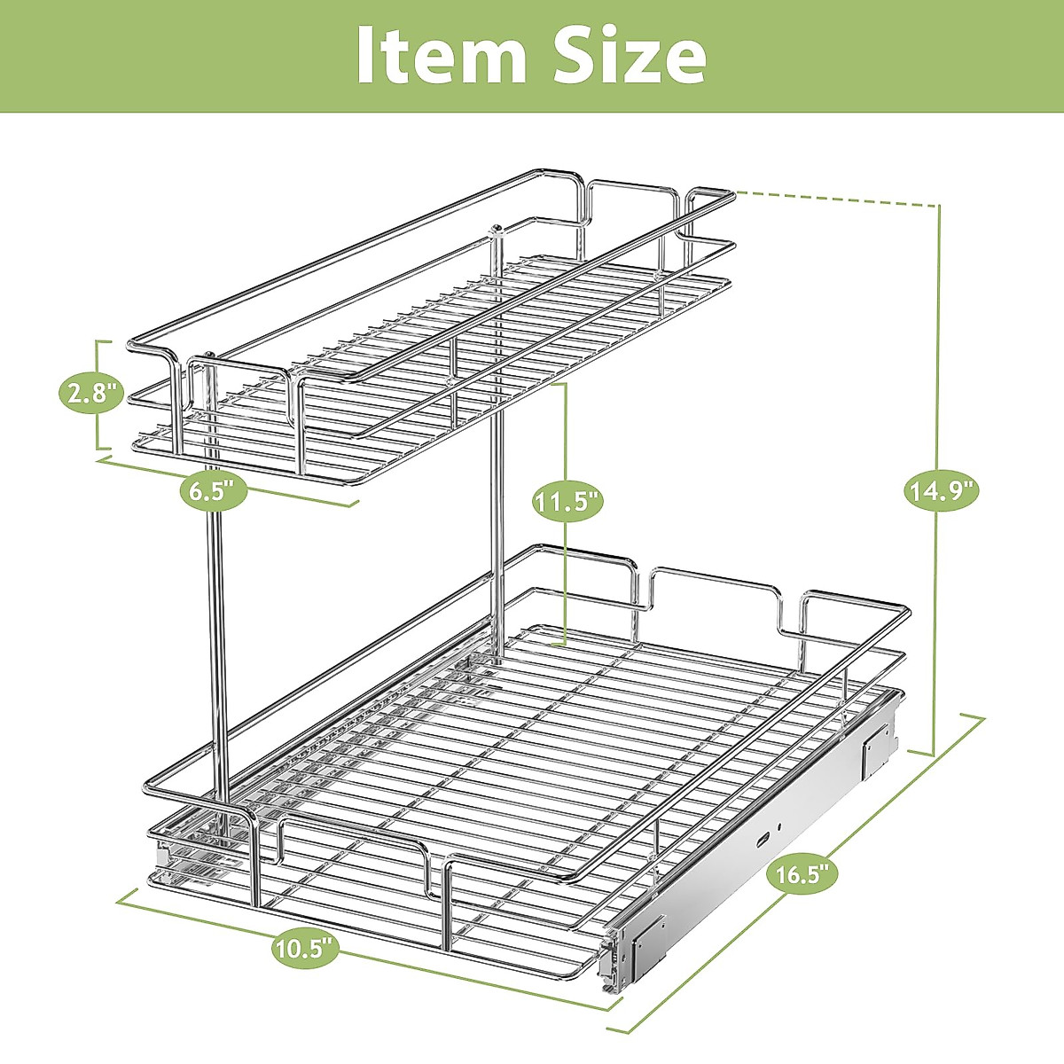 LOVMOR 2 Tier Pull Out Cabinet Organizer 10.5" W x 16.5" D Slide Out Under Sink Organizer Sliding Wire Shelves Storage for Kitchen Bathroom Cabinets