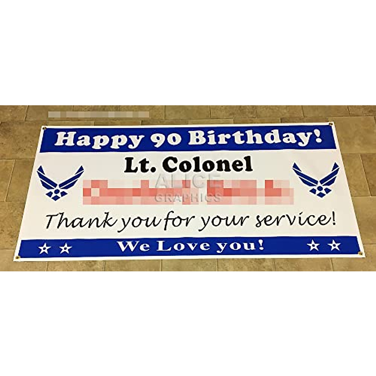 MUFGA Alice Graphics 22" X 44" Custom Personalized Congratulations Airman US Air Force Basic Military Training (BMT) Graduation Banner Sign or Welcome Home Banner (2 USAF Logos)