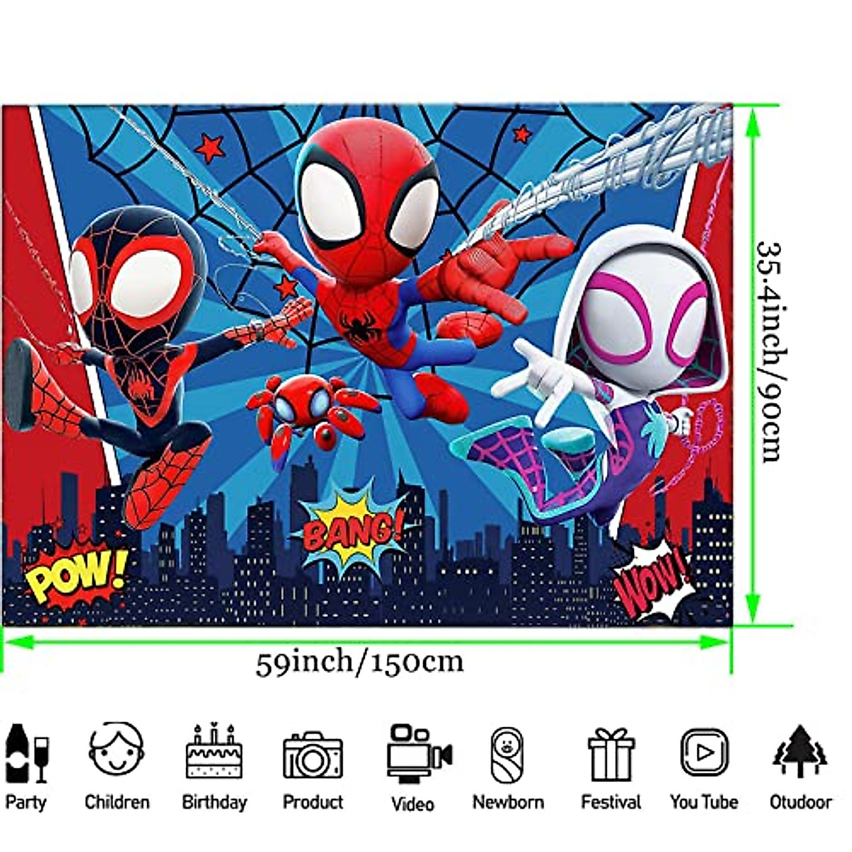 Spidey and His Amazing Friends Backdrop, Spiderman Hero Background for Kids Birthday Party Decoration, 5 x 3 ft Superhero and His Amazing Friends Photography Banner for Baby Shower (Spidey Backdrop)