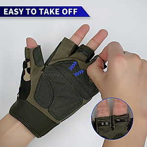 FIORETTO Fingerless Gloves for Airsoft Shooting Half Finger Hunting Hiking Cycling Driving Motorcycle Climbing Work Gloves Green Camo Small