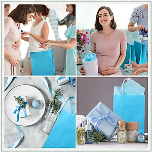 Kosiz 100 Pcs Small Gift Bags with Handles Bulk Include 50 Pcs Paper Bags and 50 Pcs Tissue Papers for Christmas Holiday Birthday Baby Shower Wedding Party Supplies Gifts(Blue)