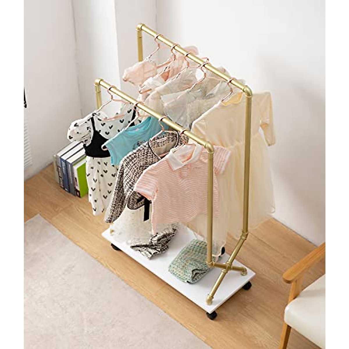 ZYUXUAN Kid Armoire Dress up Rack, Industrial Child Garment Rack, Kids Clothing Rack with Storage Shelf for Small Space, Kid Pipe Clothes Rolling Wardrobe, Costume Organizer Center