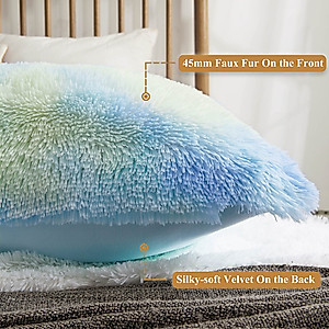 XeGe Rainbow Shaggy Faux Fur Body Pillow Cover, Tie Dye Fluffy Bed Pillow Case with Zipper Closure, Soft Decorative Plush Long Pillow Sham, Fuzzy Hug Pillow for Kids Children Girls Women 20"x54" Blue