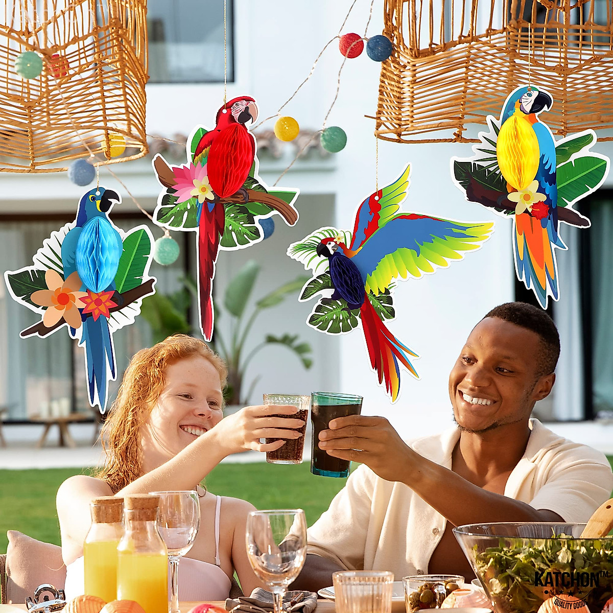 KatchOn, Tropical Birds Honeycomb Cutouts - Big, Pack of 6 | Luau Party Decorations | Tropical Party Decorations, Hawaiian Party Decorations, Rainforest Decorations | Jungle Decorations, Tiki Party