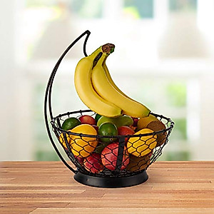 Gourmet Basics by Mikasa Farmer's Market Fruit Basket with Banana Hook, 14 3/4 inches Tall with a 12-inch Diameter, Black