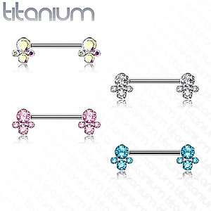 Dynamique Implant Grade Titanium Nipple Barbells With CZ Bezel Set Internally Threaded Pet Paw Ends (Sold Per Pair Or Per Piece)