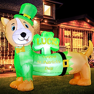 DomKom St. Patricks Day Inflatable Decorations, 4ft Cute Dog Dachshund Blow Up Lucky Day Décor Built-in LED Lights Carrying Good Luck Shamrock, for Outdoor Holiday Party, Lawn, Yard, Garden, Patio