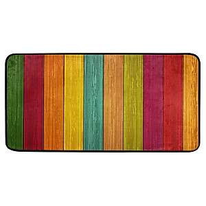 susiyo Kitchen Mat Colorful Wooden Kitchen Rug Mat Anti-Fatigue Comfort Floor Mat Non Slip Oil Stain Resistant Easy to Clean Kitchen Rug Bath Rug Carpet for Indoor Outdoor Doormat