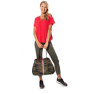 Haute Shore - Greyson Brat2 Neoprene Tote Bag w/Zipper Wristlet Inside (Greyson, Camo Gren w/Black & Red Stripe)
