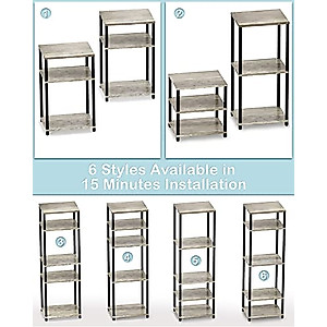 WOODYNLUX Side Table Nightstands Set of 2, End Table with Shelves, 3-Tier Bedside Tables, 5-Tier Shelf Bookcase, Nightstand Accent Table for Living Room, Bedroom, Gray, Easy Assembly.