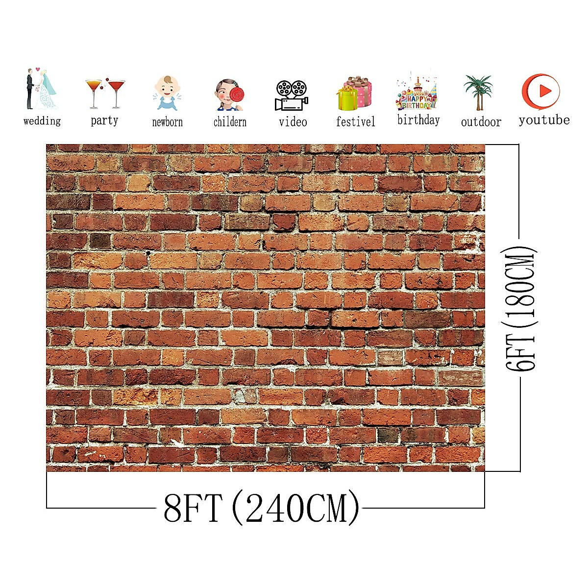 AIIKES 8x6FT Red Brick Wall Photography Backdrop Thin Vinyl Photo Backdrops Background Baby Birthday Party Wedding Graduation Home Decoration Photo Booth Studio Prop Banner 11-506