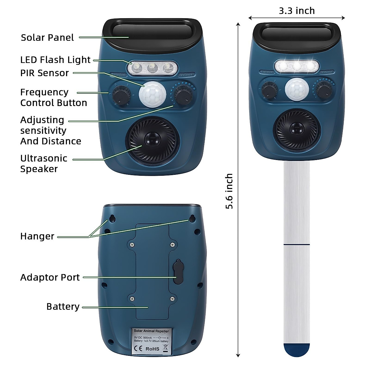 Upgraded Solar Ultrasonic Bird Repeller Bird Deterrents for Outside Bird Repellent Devices Outdoor with Flashing Light & Motion Sensor to Scare Bird Pigeon Woodpecker Out of Farm Balconies House