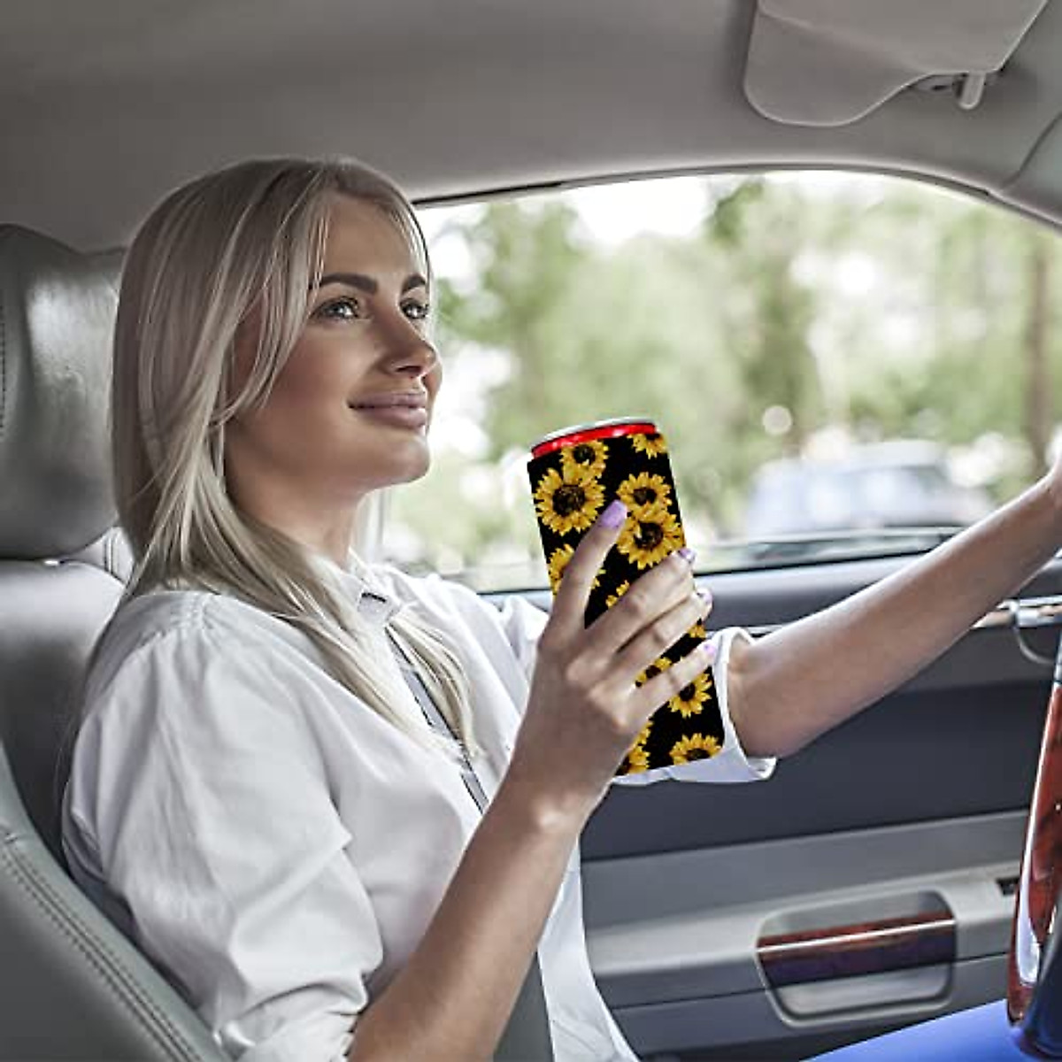 XccMe 2pcs Slim Can Cooler, Colourful Neoprene Beer Cooler Beer Coolies Beer Holders Perfect for 12oz Slim Cans like Red Bull, White Claw, Slim Beer and Spiked Seltzer Water（Sun Flower）