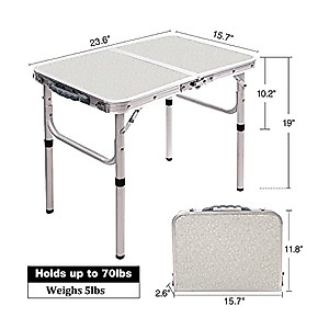 RedSwing Small Folding Table Portable 2 Feet, Small Foldable Table Adjustable Height, Lightweight Aluminum Camping Table, 15.7 in x 23.6 in x 19 in