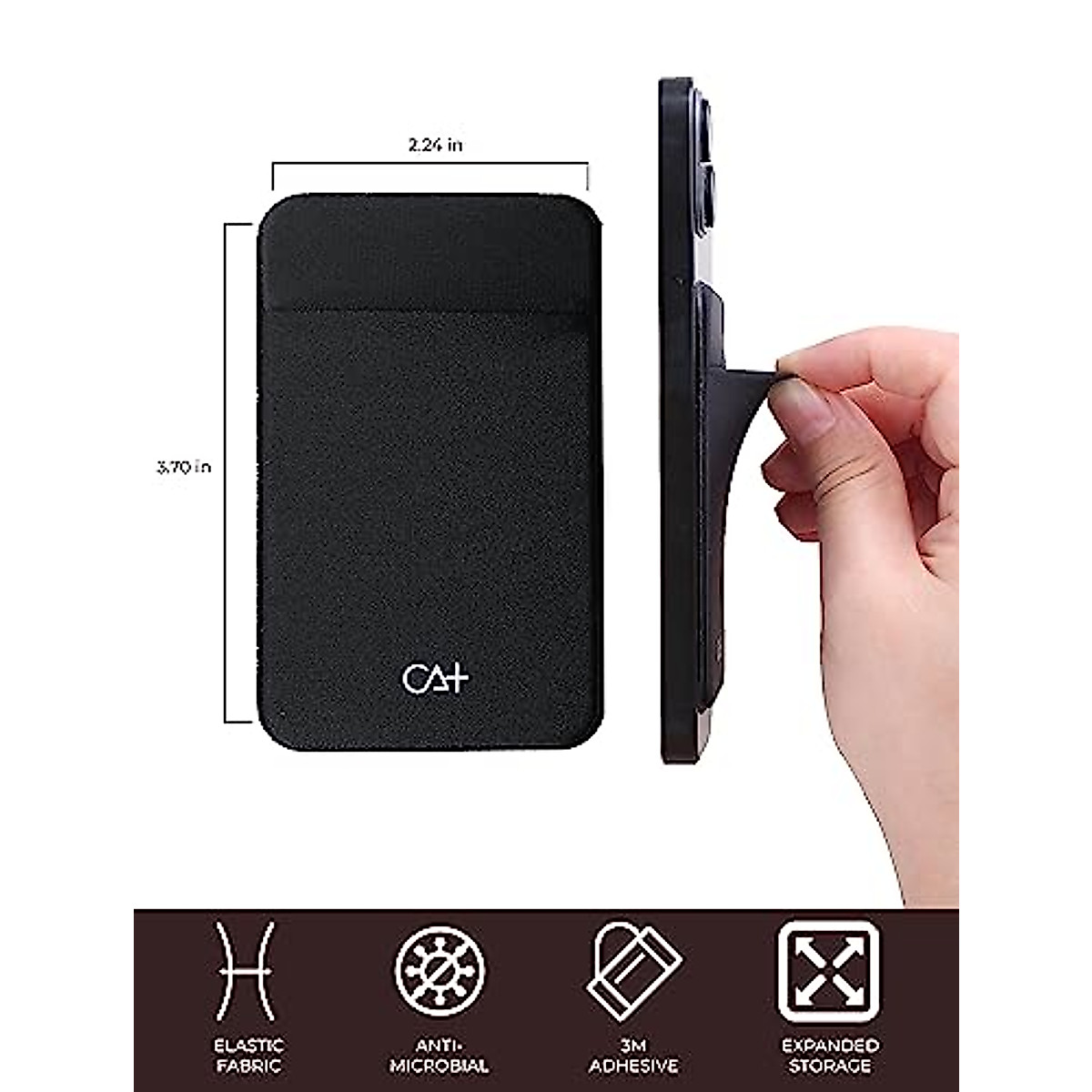 CA+ Cheap Sunday - 2 Packs Phone Wallet Card Holder for Phone Case Sleeves Stick On Wallet for Cell Phone Card Holder Durable Adhesive Sticker ID Credit Card Holder for Back of Phone (Black 2Pcs)