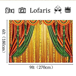 Lofaris India Pooja Photography Backdrop Puja Ganpati Pooja Traditional Mehndi Festival Background Decorations Wedding Party Marigold Garlands Photo Props 9x6ft