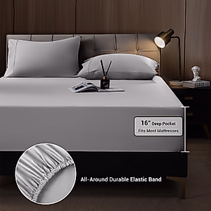 Shilucheng 4 Piece Full Sheet Sets, Cooling Sheets, Blend Rayon Derived from Bamboo, Deep Pocket Up to 16", Breathable & Soft Bed Sheets, Hotel Silky Bedding Set, Grey