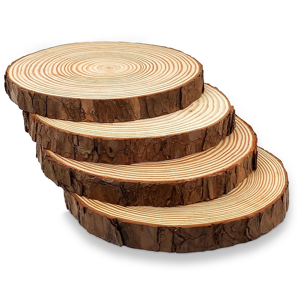 DSYIL 4 Pack Large Unfinished Wood Slices, 7-8 Inch Wood Round Circles with Tree Bark, Rustic Wood Slabs Bulk, Christmas Ornaments Wood Pieces for Rustic Wedding Table Centerpieces Decoration