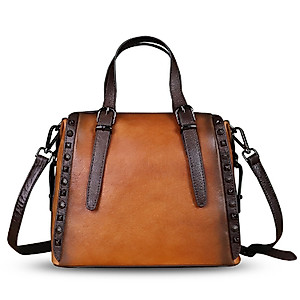 Genuine Leather Handbags for Women Top Handle Satchel Purses Ladies Vintage Crossbody Shoulder Bags Hobo Bag (Brown)