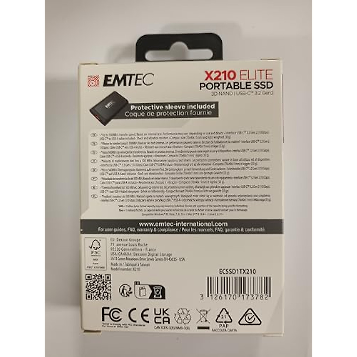 Emtec 1TB X210 Elite SATA III Portable Solid State Drive (SSD) with NAND Technology ECSSD1TX210